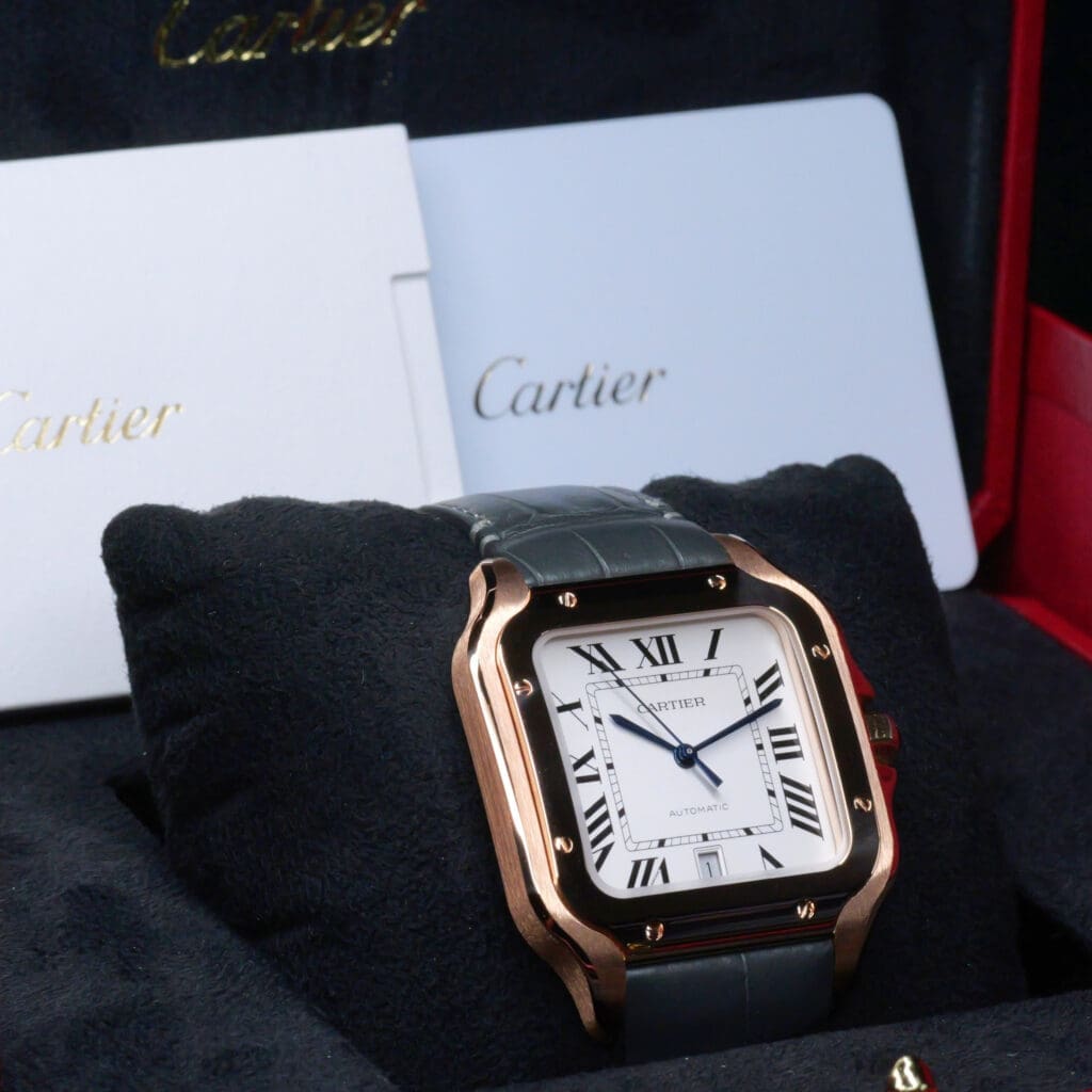 2026 Cartier Santos de Cartier White Dial Roman Markers 18K Rose Gold ...